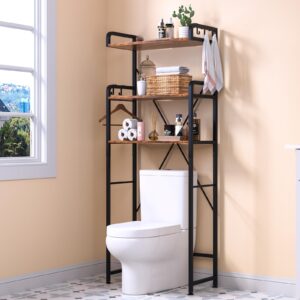 huhote over the toilet storage rack with 3-tier bathroom shelves, space saver toilet shelf, bathroom storage organizer with hooks for over toilet storage and bathroom shelf (rustic brown)