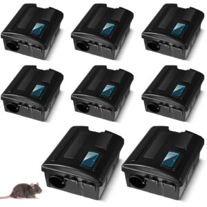 qualirey 8 pcs rodent bait station with key rat bait station traps reusable mouse traps smart tamper proof cage house heavy duty bait boxes for rodents outdoor rats mice, bait not included (classic)