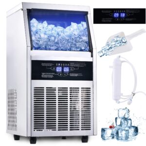 zomagas ice maker, commercial ice maker machine 120-130lbs/24h with 28lbs storage bin, freestanding/under counter ice machine for home/party/bar/restaurant,include water filter, scoop, connection hose