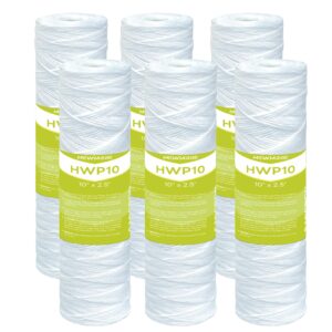 mewmore 20 micron whole house water filter cartridge, string wound sediment filters for well water, universal replacement for any 10 inch ro unit - 10" x 2.5" cartridges - pack of 6