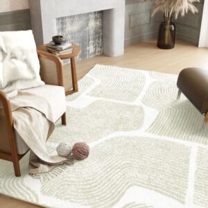 odika ultra soft area rug 5x7, non slip, stain resistant living room rug, washable area rugs for living room, rugs for bedroom, modern abstracy style (beige, 5x7)