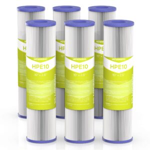 mewmore 20 micron whole house water filter cartridge, pleated sediment filters for well water, universal replacement for any 10 inch ro unit - 10" x 2.5" cartridges - pack of 6