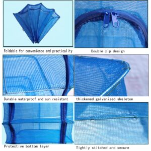 HHKTY Blue Drying Rack 3 Layer Hanging Drying Net Folding Fish Mesh with Zippers Non Toxic Nylon Dry Cage(Size:50x50x65cm,Color:Blue)