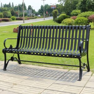 tvdpi cast iron benches for outside, outdoor patio bench, outdoor benches weatherproof, black steel cast iron frame chair, garden bench clearance for yard, porch, park