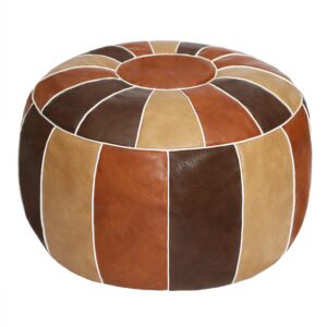 thgonwid unstuffed handmade moroccan round pouf foot stool ottoman seat faux leather large storage bean bag floor chair foot rest for living room, bedroom or wedding gifts (multi color)