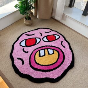 lakea tufted carpet cherry bomb rug pink room decor kawaii rug small rugs for bedroom cartoon circle punch needle carpet (23.6x23.6 inch)