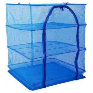 hhkty blue drying rack 3 layer hanging drying net folding fish mesh with zippers non toxic nylon dry cage(size:50x50x65cm,color:blue)