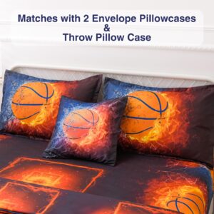 A Nice Night Basketball Print,with Fire and Ice Pattern, Comforter Quilt Set 6PCS Bedding Sets, for Boys Kids Teen (Basketball, Full)