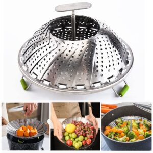 vegetable steamer basket for cooking food veggie broccoli meat steamer pot cooker expandable steel steamer (6.3"-10.3")