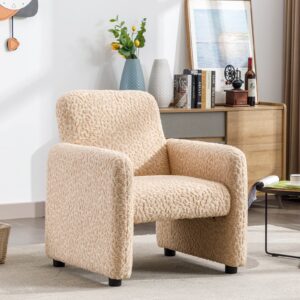 zsarts sherpa accent chair with high back, khaki teddy armchair upholstered single sofa comfy side chair vanity chair with wood frame for bedroom reception small space,khaki