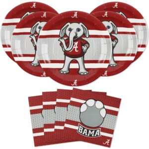 havercamp university of alabama party for 24. includes 24 lg. plates & 32 luncheon napkins. party with big al! for graduation, tailgate, birthday, or any roll tide event