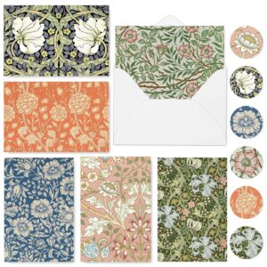 anydesign william morris greeting cards with envelopes stickers vintage floral stationery cards retro flower blank note cards for wedding birthday baby shower thank you supplies, 4 x 6 inch