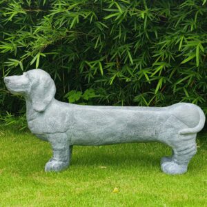 outour dog statues outdoor 46.2’’l outdoor statues mgo large dachshund statue bench for home decor patio backyard yard lawn large garden statues sculpture, grey