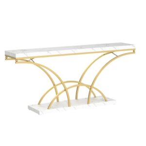 Tribesigns 70.9 Inch Long Console Table for Entryway,Gold Sofa Table with White Faux Marble Tabletop,Mid Century Accent Table with Half-Moon Shape Legs