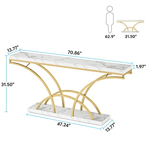 Tribesigns 70.9 Inch Long Console Table for Entryway,Gold Sofa Table with White Faux Marble Tabletop,Mid Century Accent Table with Half-Moon Shape Legs