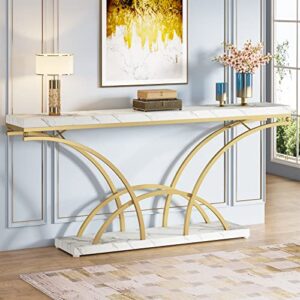 tribesigns 70.9 inch long console table for entryway,gold sofa table with white faux marble tabletop,mid century accent table with half-moon shape legs