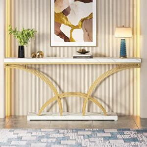 Tribesigns 70.9 Inch Long Console Table for Entryway,Gold Sofa Table with White Faux Marble Tabletop,Mid Century Accent Table with Half-Moon Shape Legs