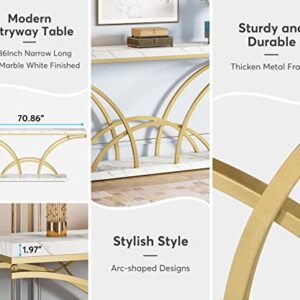 Tribesigns 70.9 Inch Long Console Table for Entryway,Gold Sofa Table with White Faux Marble Tabletop,Mid Century Accent Table with Half-Moon Shape Legs