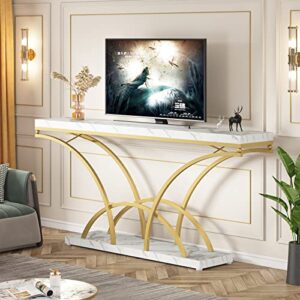 Tribesigns 70.9 Inch Long Console Table for Entryway,Gold Sofa Table with White Faux Marble Tabletop,Mid Century Accent Table with Half-Moon Shape Legs