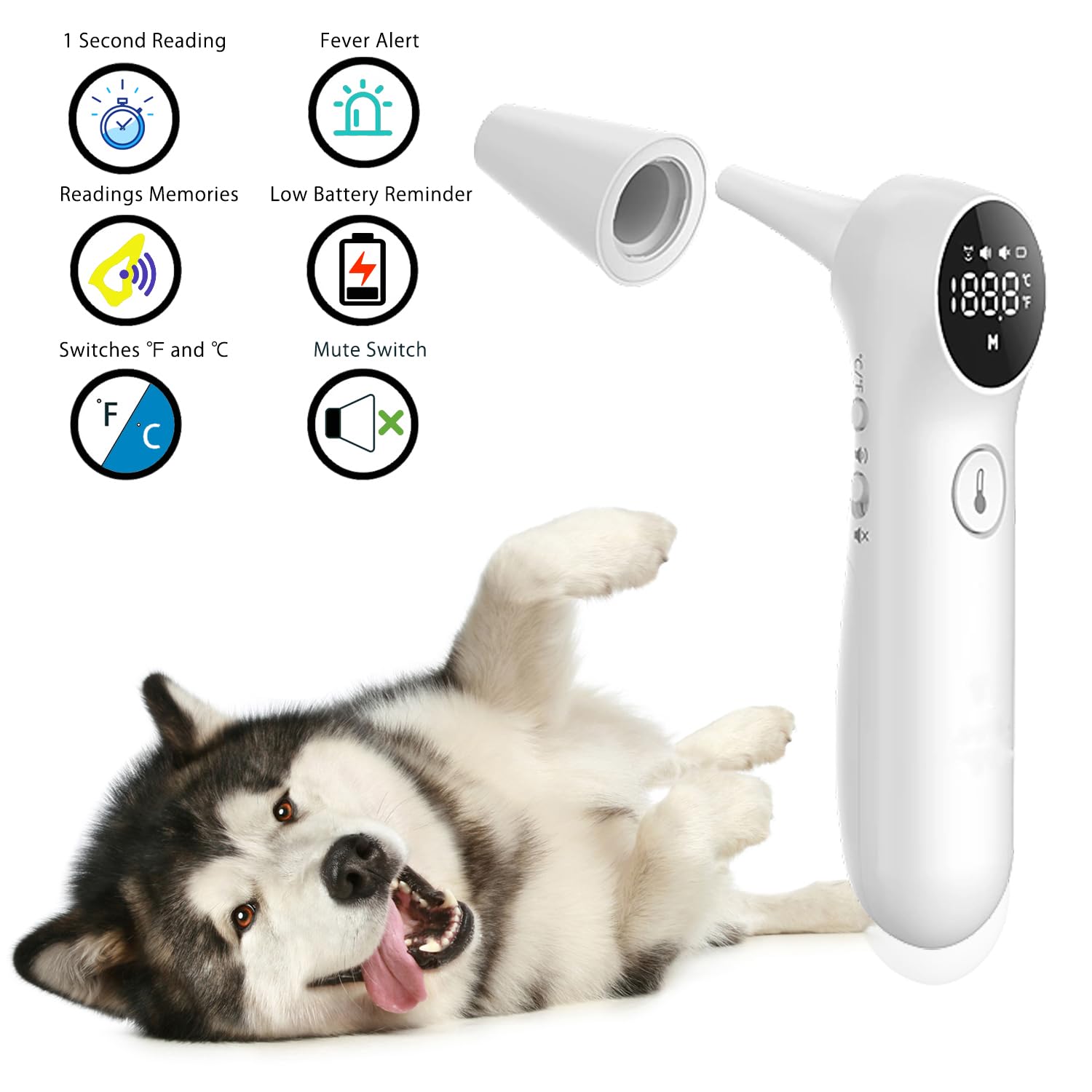 Pet Ear Thermometer for Dogs and Livestock - Includes 20 Pet Swabs, Suitable for Dogs, Cats, Infrared Fast and Accurate Canine Temperature Monitor - Switches ℉ and ℃