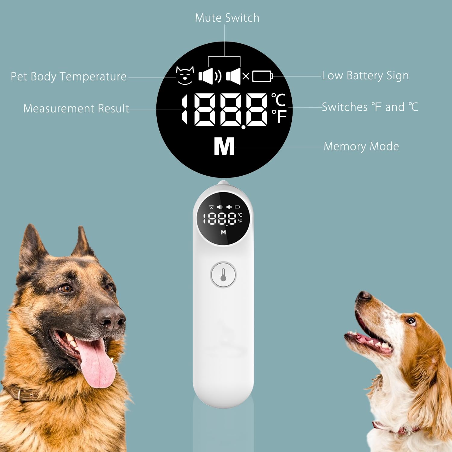 Pet Ear Thermometer for Dogs and Livestock - Includes 20 Pet Swabs, Suitable for Dogs, Cats, Infrared Fast and Accurate Canine Temperature Monitor - Switches ℉ and ℃