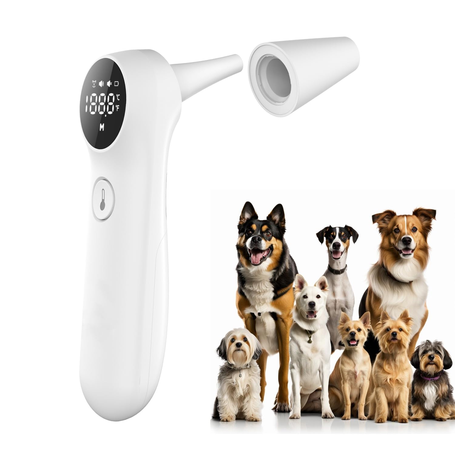 Pet Ear Thermometer for Dogs and Livestock - Includes 20 Pet Swabs, Suitable for Dogs, Cats, Infrared Fast and Accurate Canine Temperature Monitor - Switches ℉ and ℃