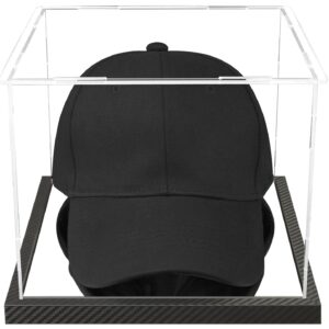 Clear Hat Display Case Acrylic Baseball Cap Holder Stand Transparent Hat Storage Box Dustproof Square UV Protection Cabinet with Carbon Fiber Skin Base and Removable Mirror Base