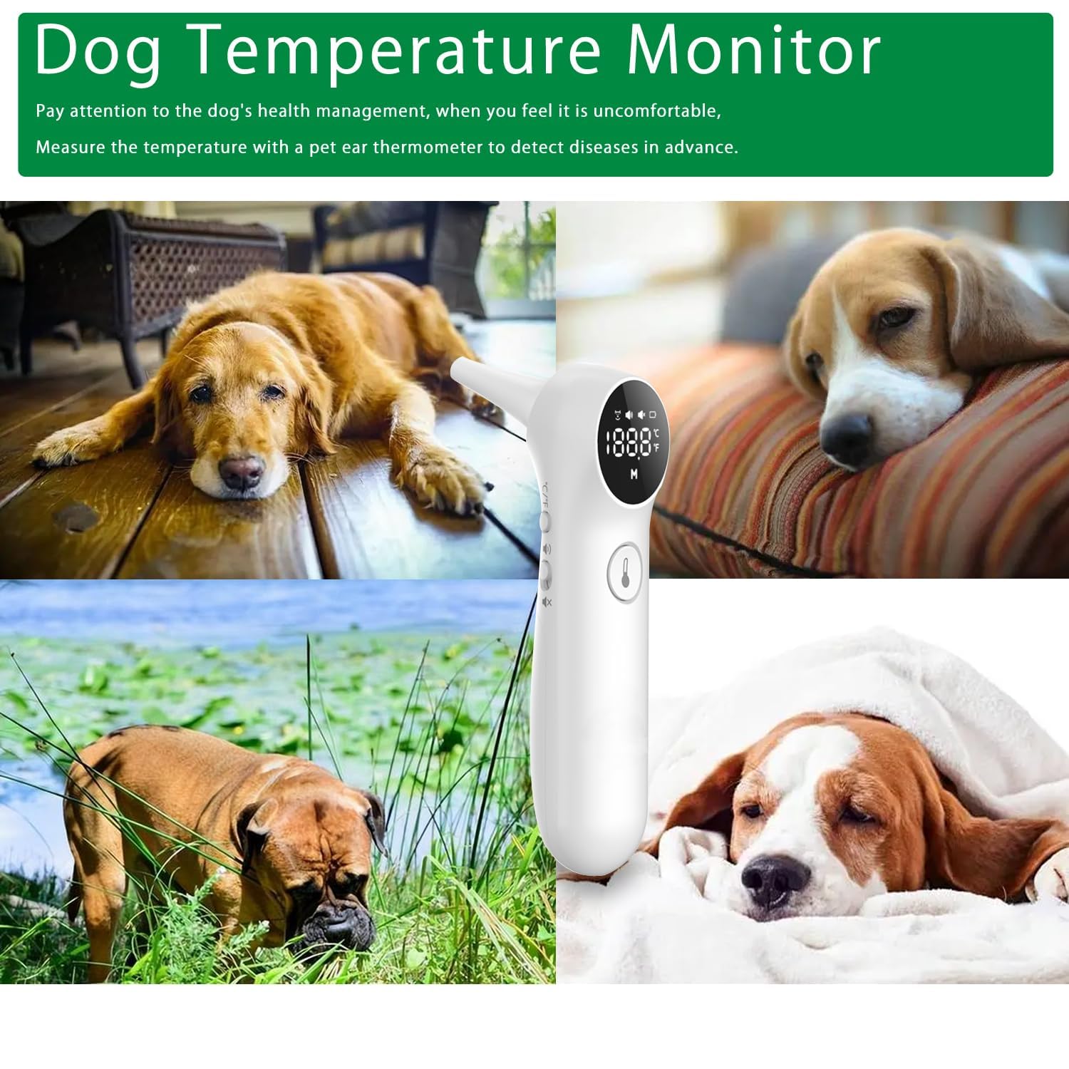 Pet Ear Thermometer for Dogs and Livestock - Includes 20 Pet Swabs, Suitable for Dogs, Cats, Infrared Fast and Accurate Canine Temperature Monitor - Switches ℉ and ℃