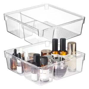 cherhome drawer organizer，2pcs clear organization and storage set，desk drawer organizer food snack organizer，plastic organizer bins for kitchen drawer，bathroom，makeup and office(13 x 8.9 x 2.3in)