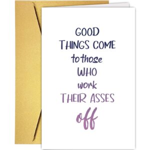 supoeguk funny inspirational work hard card, congratulations on promotion card, new job card, graduation card, good things come card