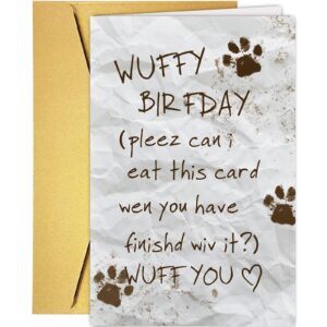 supoeguk funny birthday card from dog, wuff you pun birthday card, visually wrinkled paper birthday card, cute birthday card for dog mom dog dad, dog owner gift