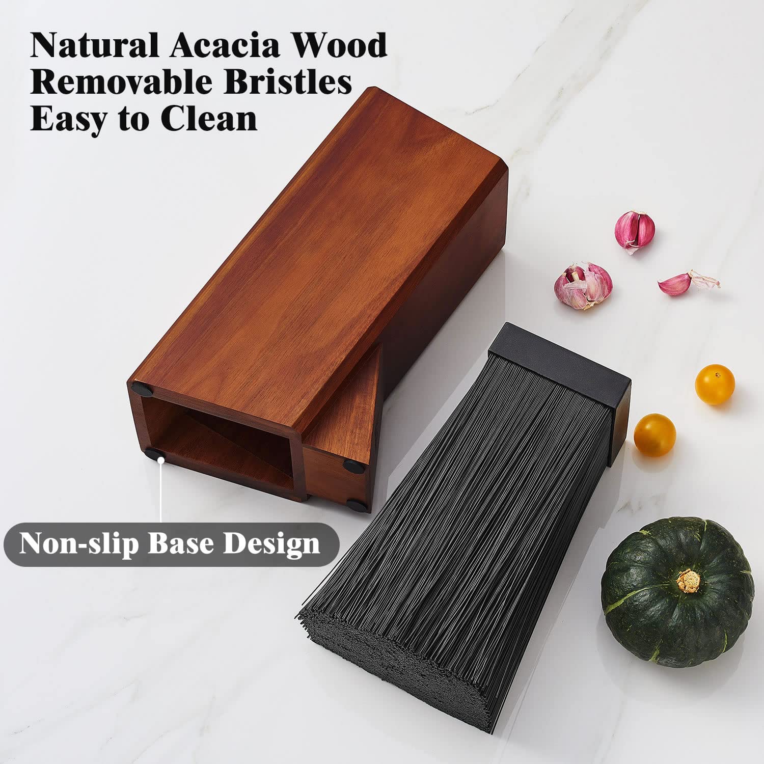 ENOKING Universal Knife Block without Knives, Acacia Wood Knife Holder/Knife Organizer with Removable Plastic Bristles for Kitchen Counter Knife Storage Rack