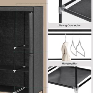 Hzuaneri 47.6-inch Closet Wardrobe, Portable Closet for Bedroom, 2 Clothes Rail with Non-Woven Fabric Cover, Clothes Storage Organizer, 5 Compartments, Black WO0503BC