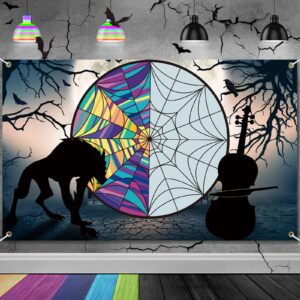 wednesday banner, wednesday party decorations backdrop wednesday theme birthday party photo background horror fantasy tv banner for wednesday fans room dorm apartment decor wednesday party supplies