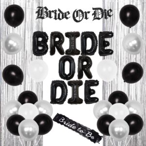 bride or die bachelorette party decorations black and silver gothic bridal shower decorations bride to be sash banner foil fringe balloons for hen engagement wedding party supplies