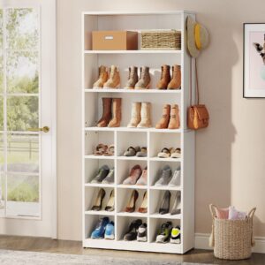 tribesigns shoe cabinet, 24 pair freestanding shoe rack storage organizer with side hooks, modern shoe storage cabinet with shelves for hallway bedroom closet entryway, 1pc