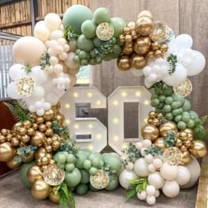 sage balloon garland arch kit,134 pcs sage green sand white metallic gold matte white confetti latex balloons for baby shower bridal shower bachelor party wedding birthday party decorations…