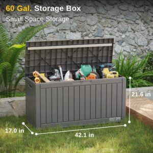 EAST OAK 60 Gallon Deck Box, Outdoor Storage Box with Padlock for Patio Furniture, Patio Cushions, Gardening Tools, Pool Supplies, Waterproof and UV Resistant Resin, Grey