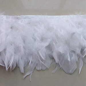 sowder turkey feathers trim fringe for party wedding dress sewing crafts costumes decoration pack of 2 yards (white)