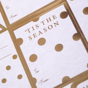 Graphique Shimmering White Gift Labels | 52 Self-Adhesive Christmas Stickers | 13 Designs with Gold Foil Accents | to and from Names | for Holiday Wrapping Paper & Gift Bags