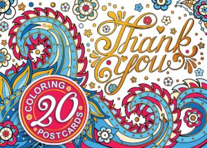 victoria chukalina publishing thank you coloring postcards. set of 20 coloring postcards on thick paper with gold foil accents on each card and rounded corners