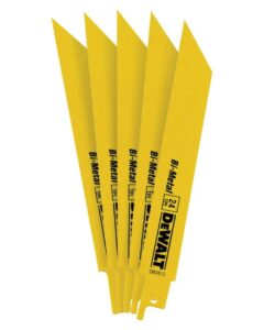 dewalt reciprocating saw blades, straight back, bi-metal, 6-inch 24 tpi, 5-pack (dw4813)