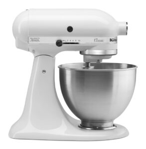 kitchenaid classic series 4.5 quart tilt-head stand mixer k45ss, white