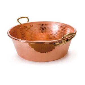 mauviel m'passion 1.2mm hammered copper jam pan with brass handles, 9.4-qt, made in france