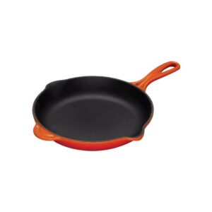 le creuset enameled cast-iron 11-3/4-inch skillet with iron handle, flame