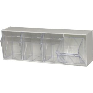 quantum storage tip out storage bin - 6 5/8in. x 23 5/8in. x 8 1/8in. size, white, 4-bin system