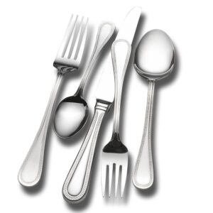 wallace continental bead silverware, 18/10 stainless steel cutlery 12, includes 5 serving utencils, 65 piece set, silver