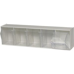 quantum storage clear tip out storage bin - 5 1/4in. x 23 5/8in. x 6 1/2in. size, white, 5-bin system