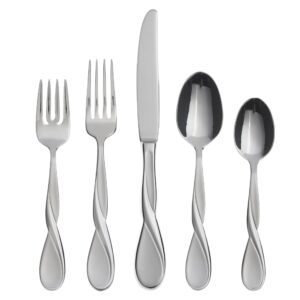 oneida satin aquarius 5 piece fine flatware set, service for 1 18/10 stainless steel, silver