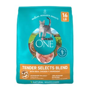 purina one natural dry cat food, tender selects blend with real chicken - 16 lb. bag